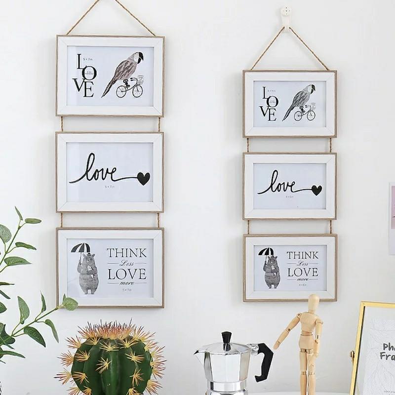 3 Connected Combination Wall Hanging Photo Frame Seamless Nail European Solid Wooden Clip Paper Picture Holder Wall Decoration