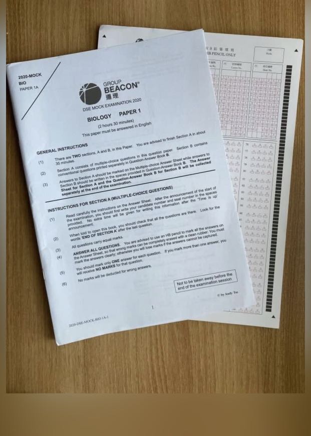 Andy tse 2020 bio mock paper1,2, 興趣及遊戲, 書本 & 文具, 教科書 - Carousell