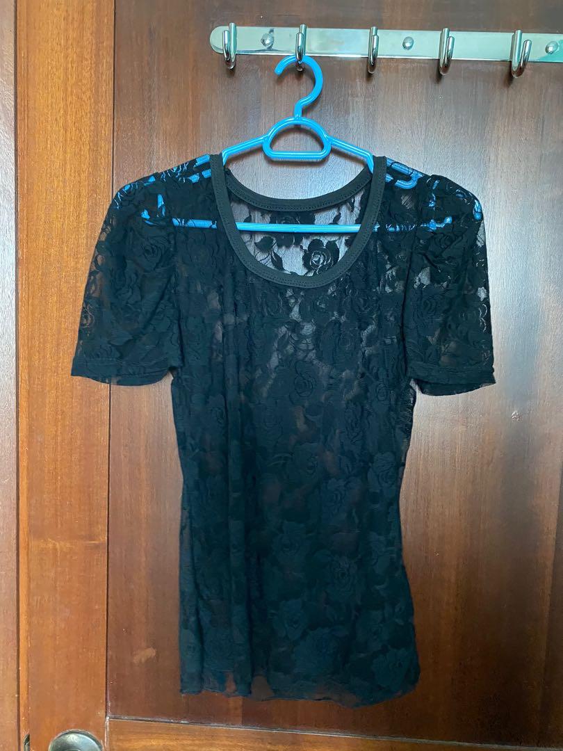 Black Rose Translucent Top, Women's Fashion, Tops, Shirts on Carousell
