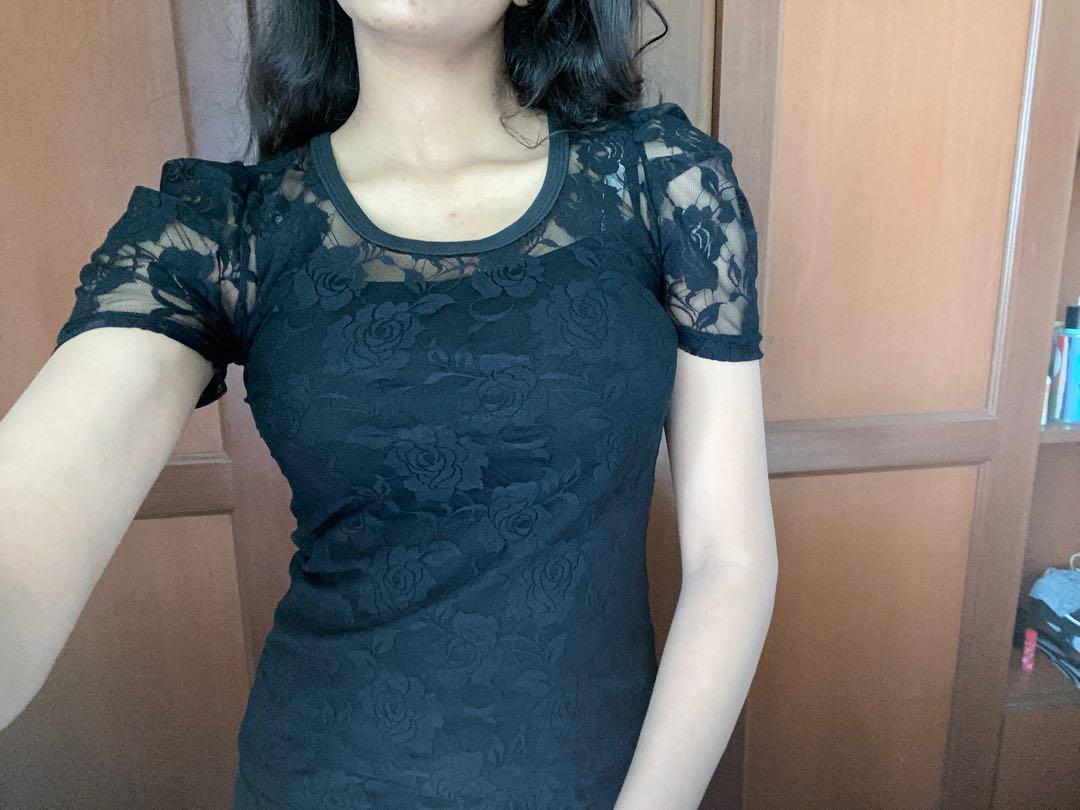 Black Rose Translucent Top, Women's Fashion, Tops, Shirts on Carousell