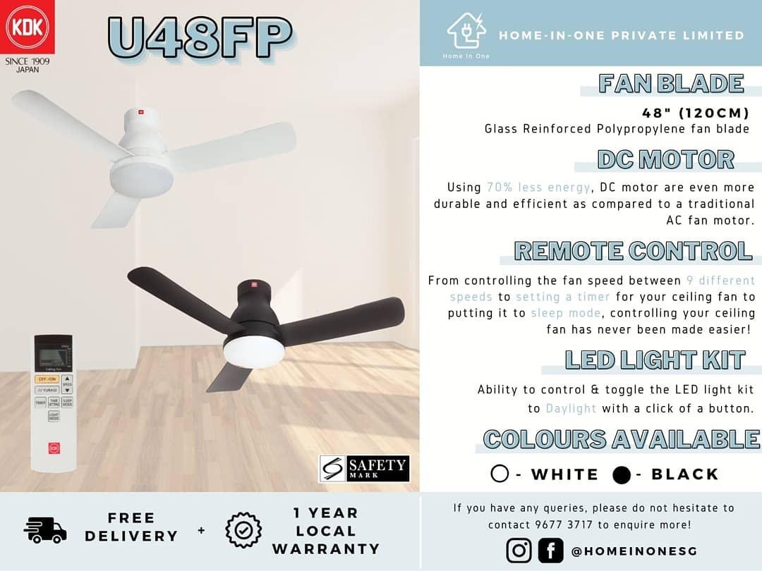 *FREE BASIC INSTALLATION* KDK CEILING FAN U48FP DC MOTOR + REMOTE ...