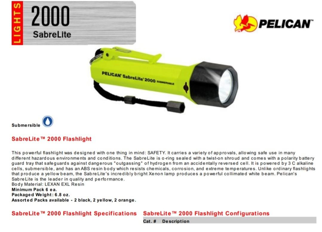 Pelican Sabre Lite #2000 美國製造潛水防爆電筒, 運動產品, 行山及露營 - Carousell