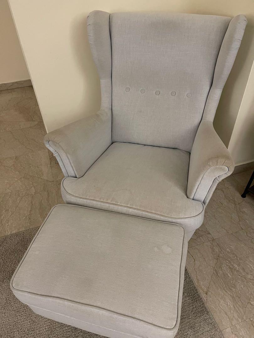 Strandmon IKEA chair and footstool, Furniture & Home Living, Furniture ...