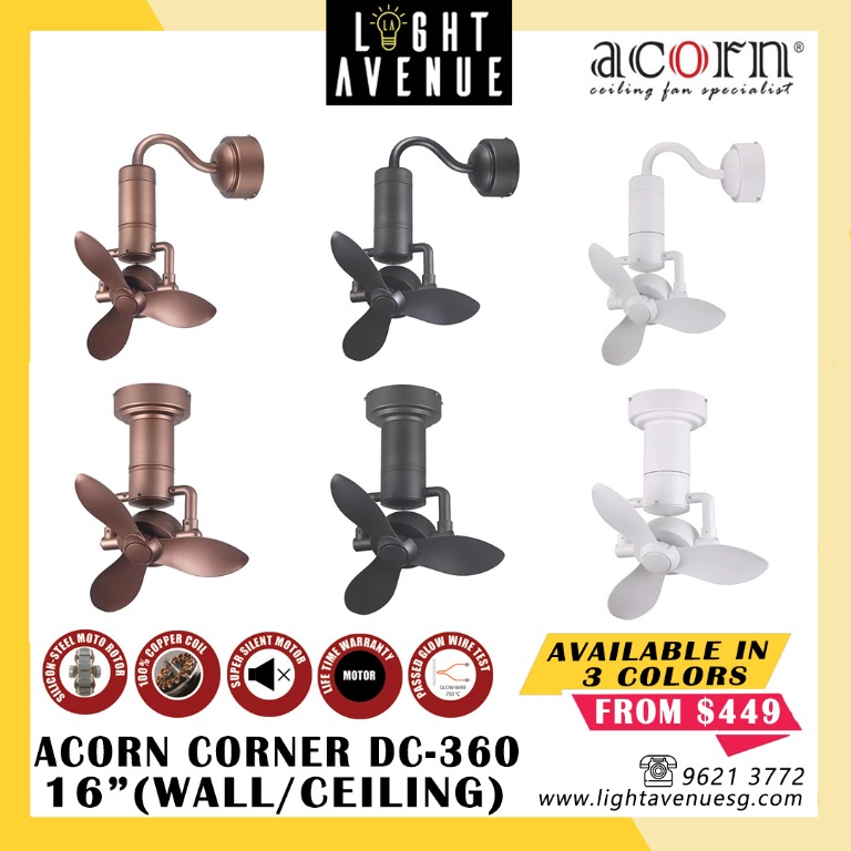 Acorn DC-360 Corner/Ceiling Fan, Furniture & Home Living, Lighting ...