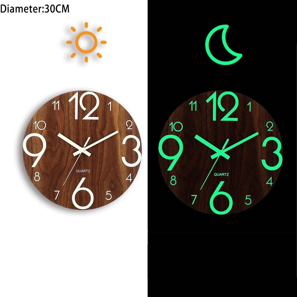Fluorescent wooden Clock Wood Wall Clock Luminous Number Of Hanging ...