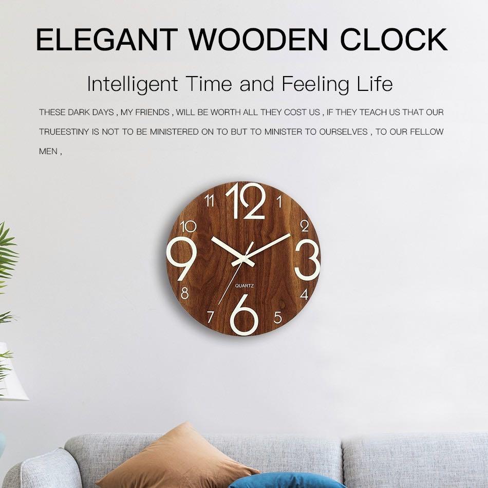 Fluorescent wooden Clock Wood Wall Clock Luminous Number Of Hanging ...