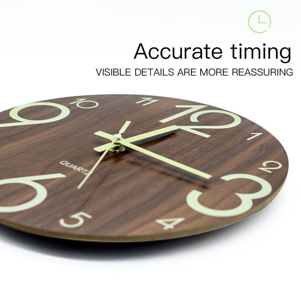 Fluorescent wooden Clock Wood Wall Clock Luminous Number Of Hanging ...