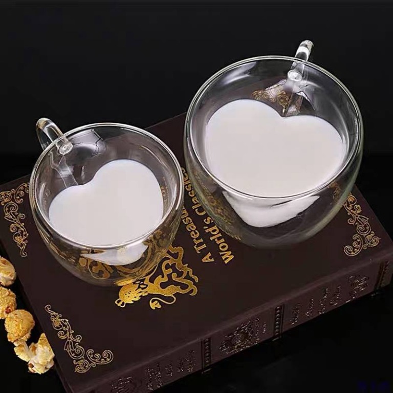 Heart Shaped Double Walled Insulated Glass Coffee Mugs or Tea Cups Kitchen Bottles AS1016 ...