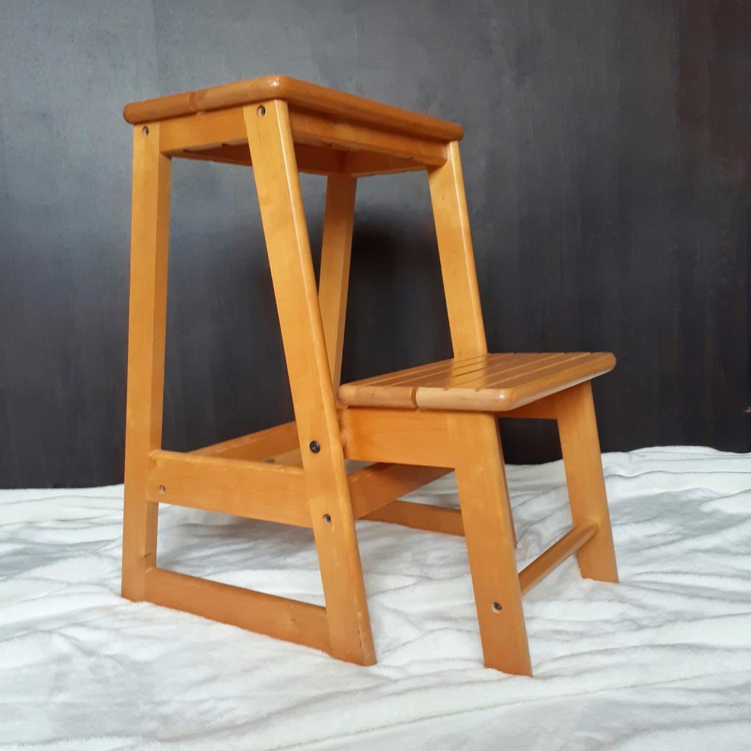 Japandi solid wood space saving step stool, Furniture & Home Living ...