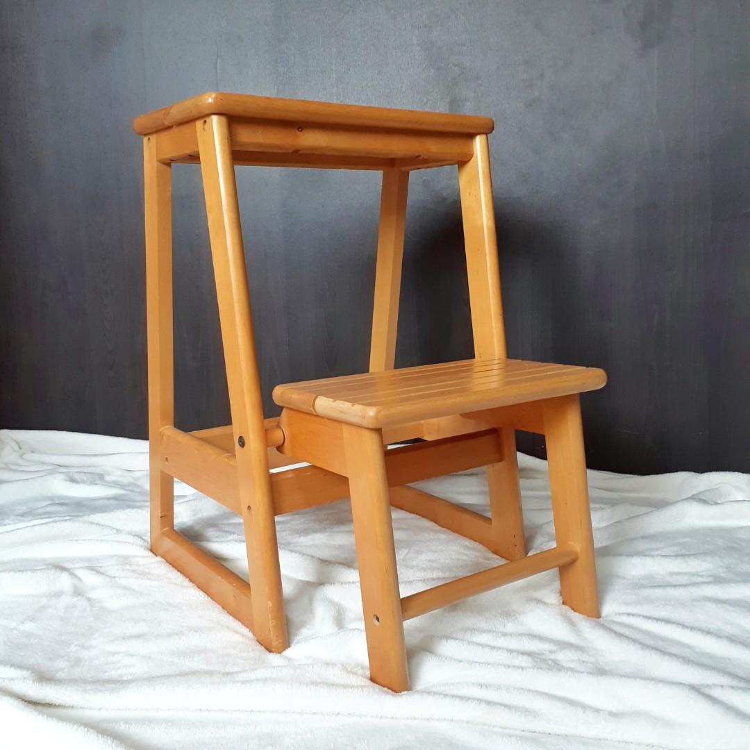 Japandi solid wood space saving step stool, Furniture & Home Living ...