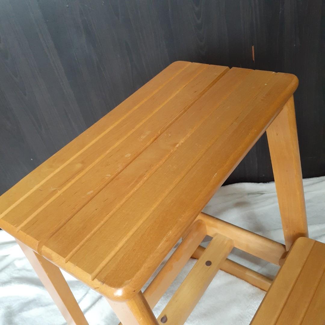 Japandi solid wood space saving step stool, Furniture & Home Living ...
