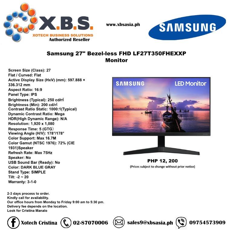 Samsung 27" Bezel-less FHD LF27T350FHEXXP Monitor, Computers & Tech ...