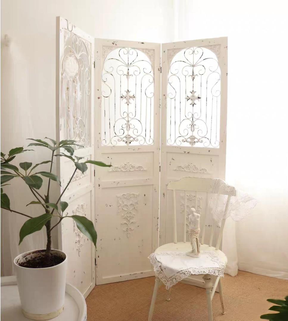 Antique Divider White English Style metal iron Folding door besi kayu ...