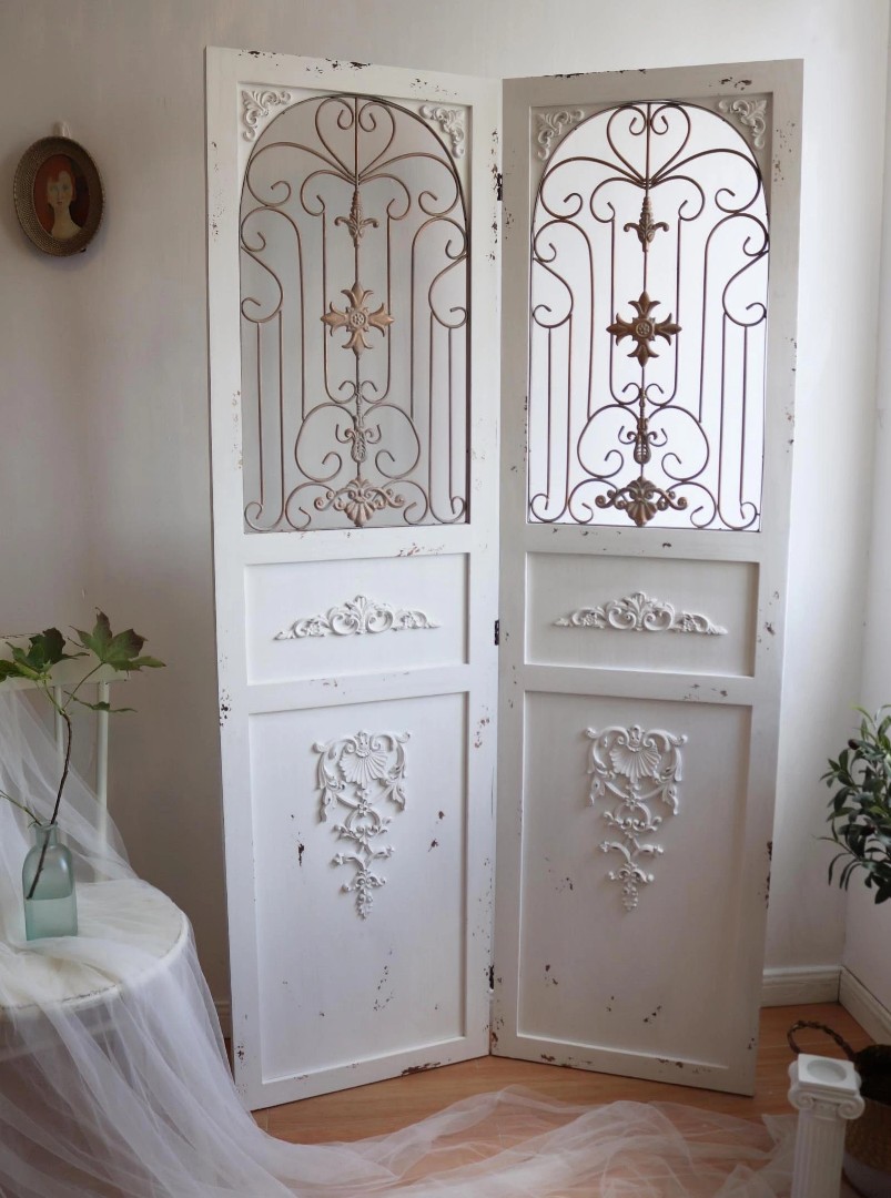 Antique Divider White English Style metal iron Folding door besi kayu ...