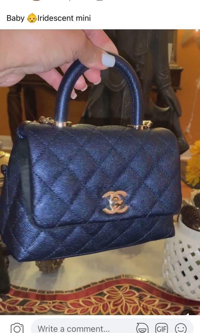 Chanel Mini Coco Handle Rare Iridescent Blue, Women's Fashion, Bags ...