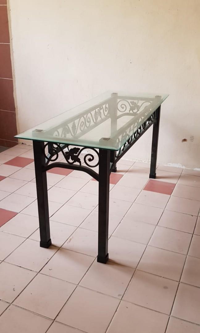 FAST DEAL! Glass top iron frame table, Furniture & Home Living ...