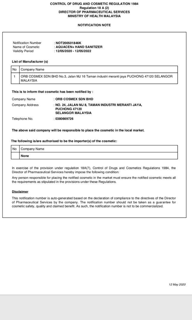 HALAL 5Litre Hand Sanitiser Aquacen+ KKM approved- NPRA approved- # ...