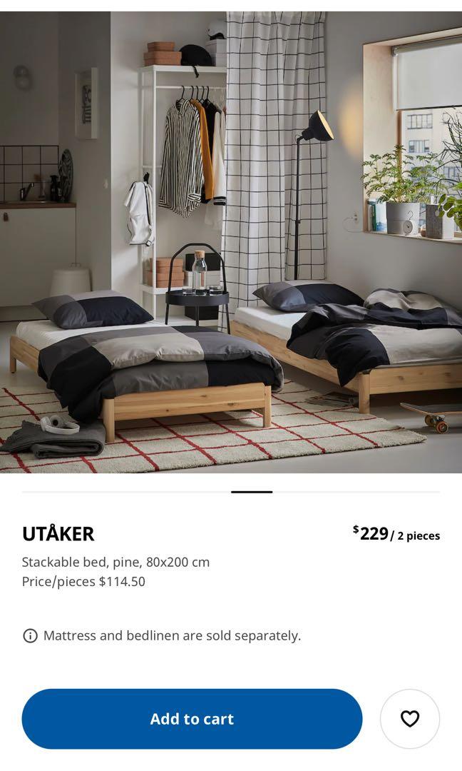 Ikea Single Bed Frame (Stackable and convertible), Furniture & Home ...