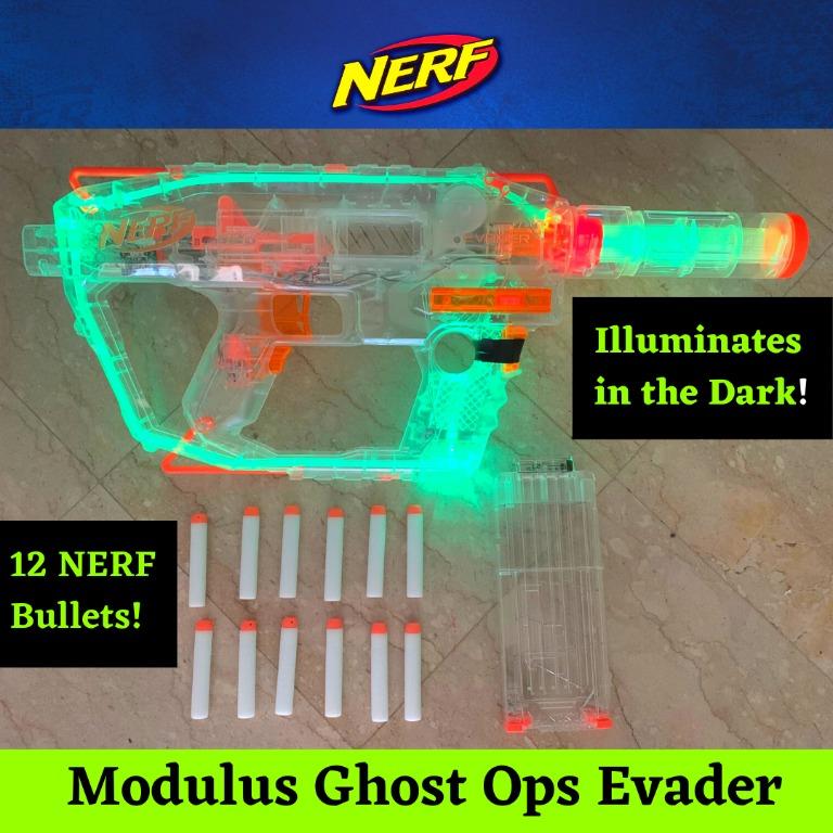 NERF Modulus Ghost Ops Evader, Motorized Light-Up Toy Blaster Gun (Includes 12 Nerf Darts, 12 ...
