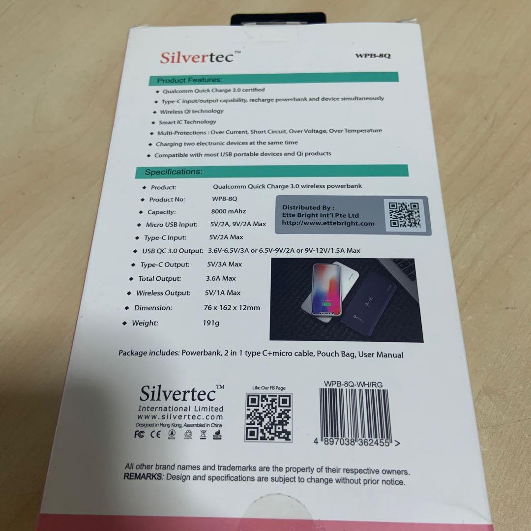 Silvertec Qualcomm Quick Charge 3.0 Wireless Powerbank WPB-8Q, Mobile ...