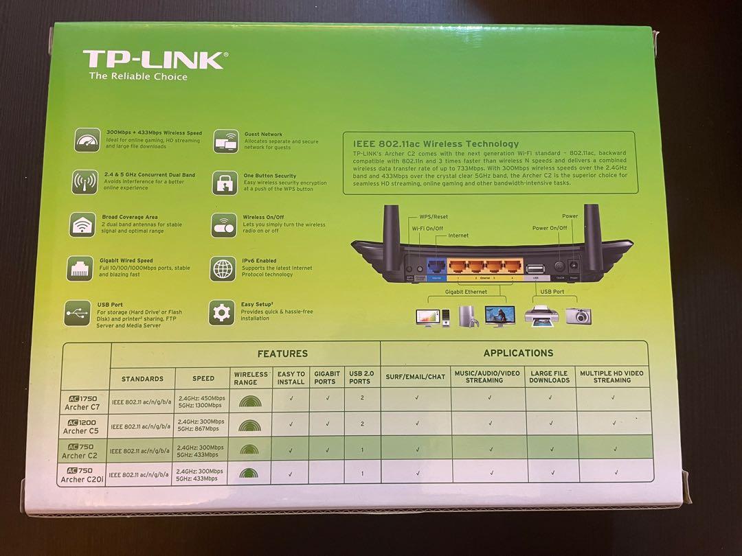 TP-LINK 無線雙頻Gigabit路由器 Wireless Router Model: Archer C2 AC750, 電腦＆科技 ...