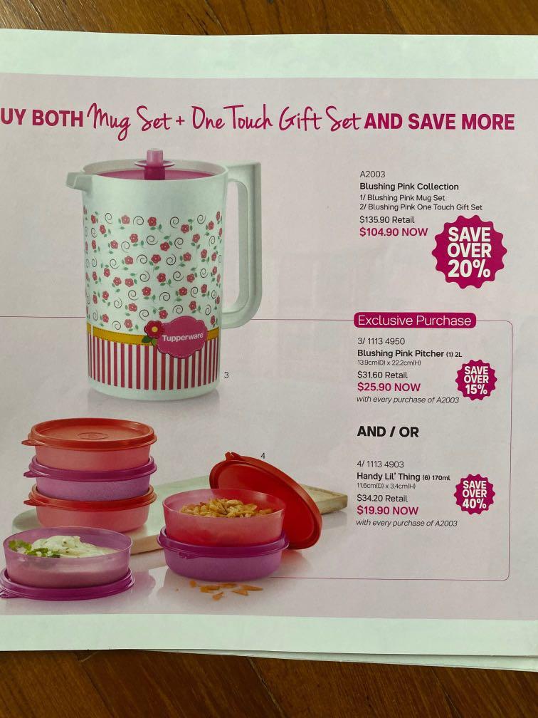 Tupperware Blushing Pink Pitcher 2.0L, TV & Home Appliances, Kitchen ...