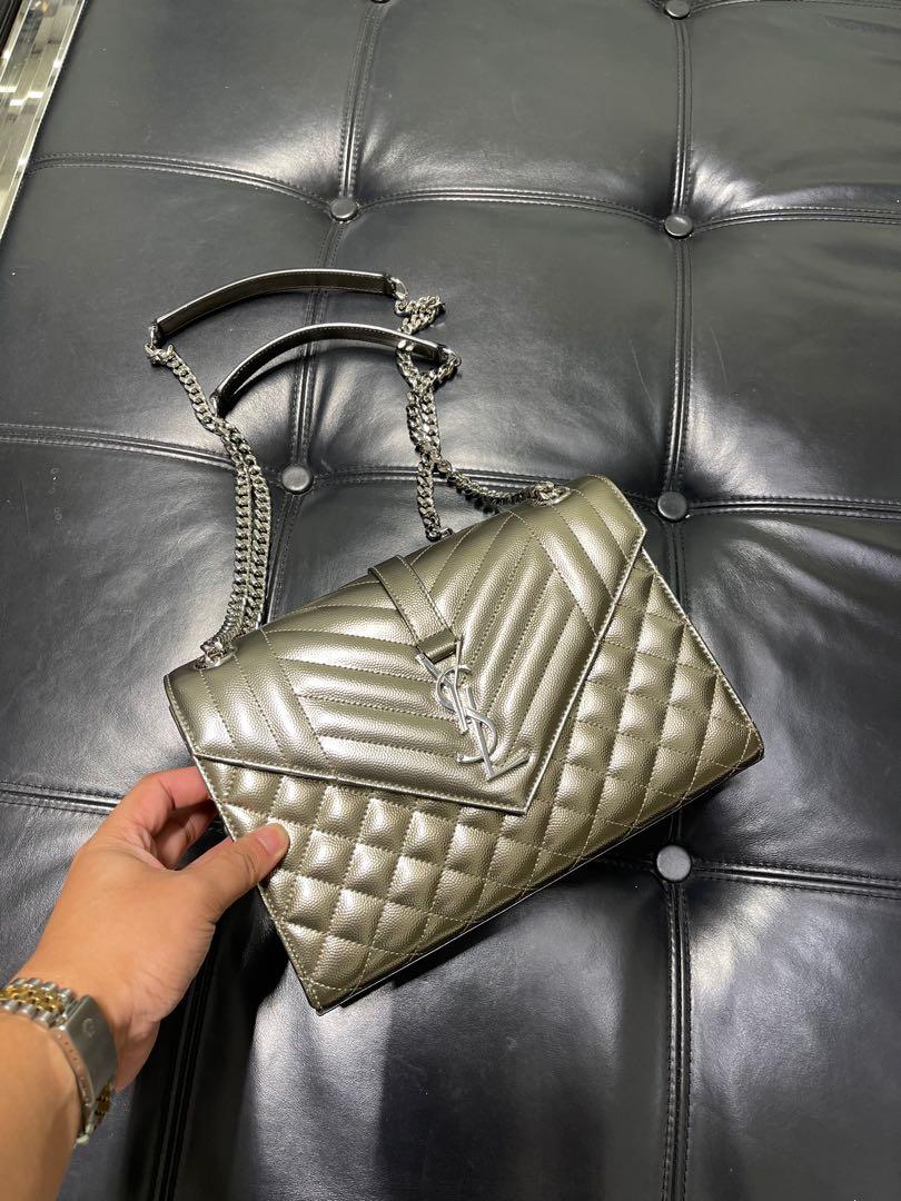 YSL Envelope Clutch Bag Metallic Silver, Women's Fashion, Bags ...