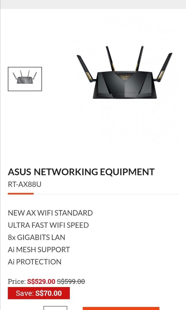 Asus Dual Band AX6000 RT-AX88U 802.11ax Smart Wi-Fi Router, Computers ...