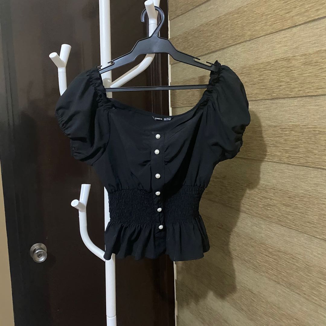 Black smocked too, Women's Fashion, Tops, Blouses on Carousell