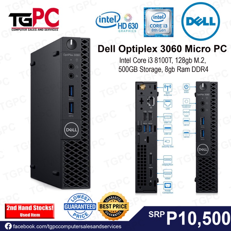 Dell Optiplex 3060 Micro PC Intel Core i3 8100T, 128gb M.2, 500GB ...
