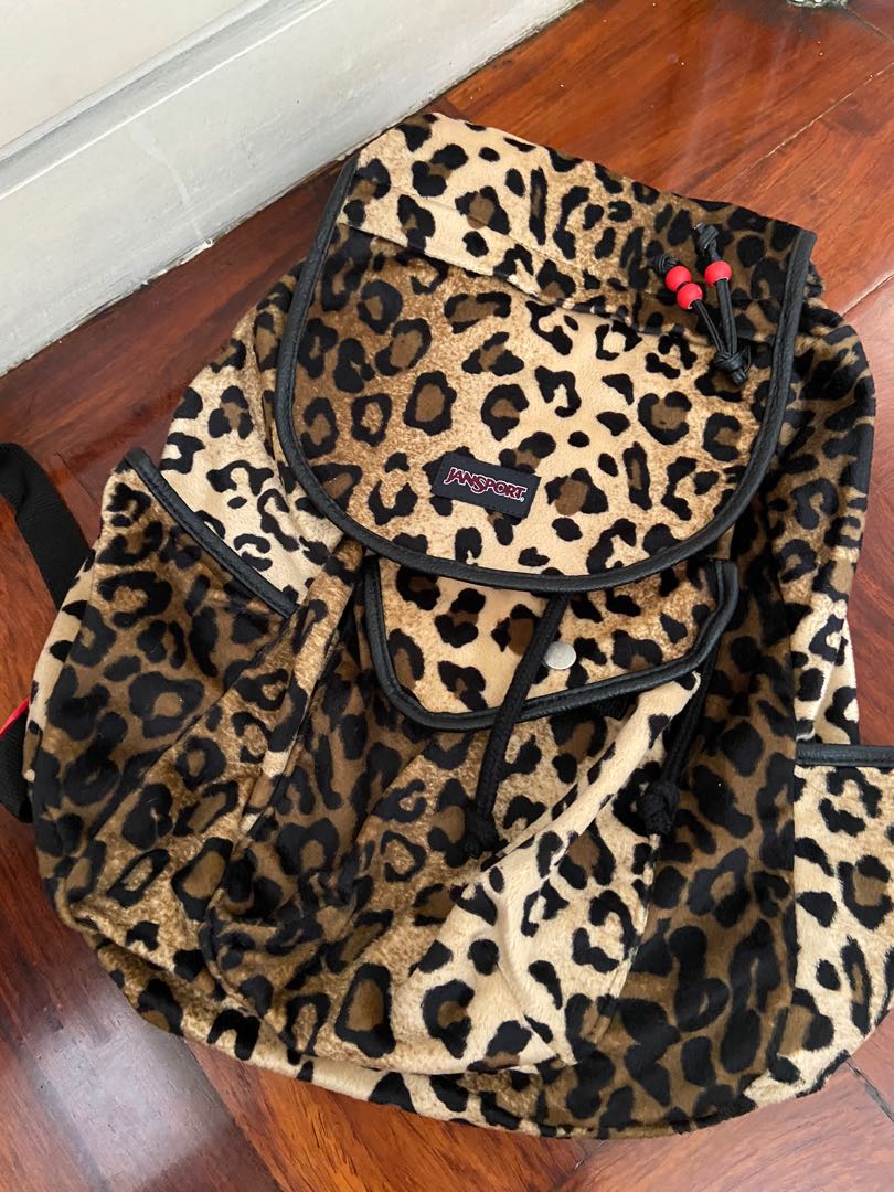 Jansport Limited Edition Furry Leopard Print Backpack, Women's Fashion ...