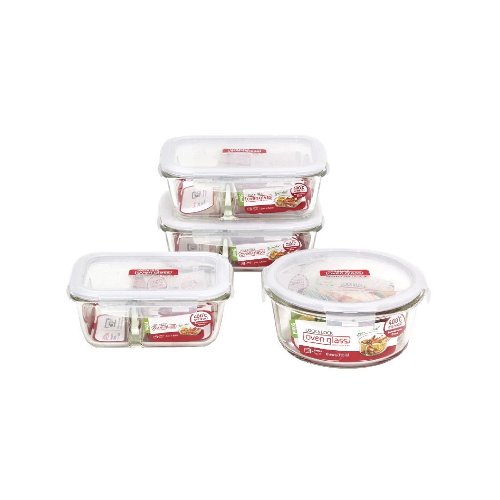 Lock & Lock Euro Glass Container with Divider 700ML/950MLx2/900ML ...
