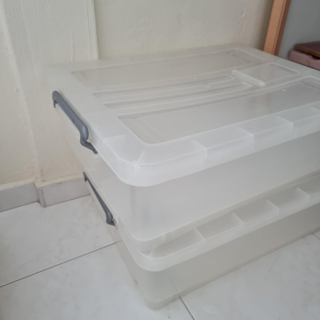 Plastic storage boxes on rollers, Furniture & Home Living, Home ...