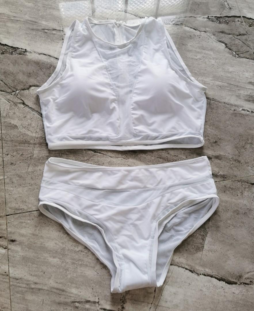 Two piece white swimsuit, Women's Fashion, Swimwear, Bikinis ...