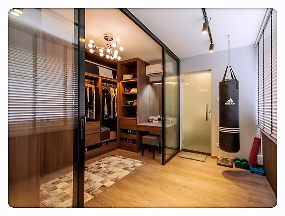 Walk in Wardrobe with Aluminium Framed Swing Sliding Glass Door Acrylic ...