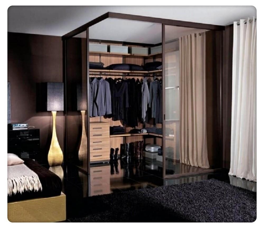 Walk in Wardrobe with Aluminium Framed Swing Sliding Glass Door Acrylic ...