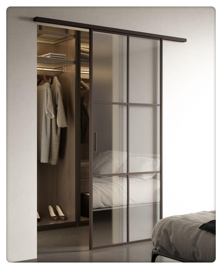 Walk in Wardrobe with Aluminium Framed Swing Sliding Glass Door Acrylic ...