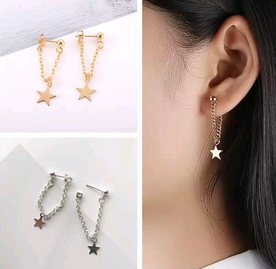 Anting Stud Rantai Model Gantung Belakang Bintang, Fesyen Wanita ...