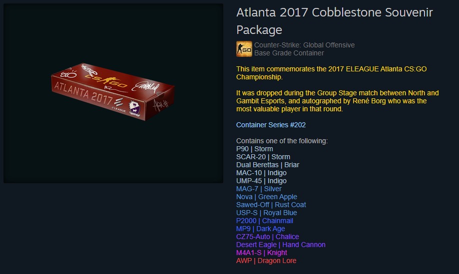 CSGO Atlanta 2017 Cobblestone Souvenir Package, Video Gaming, Gaming ...
