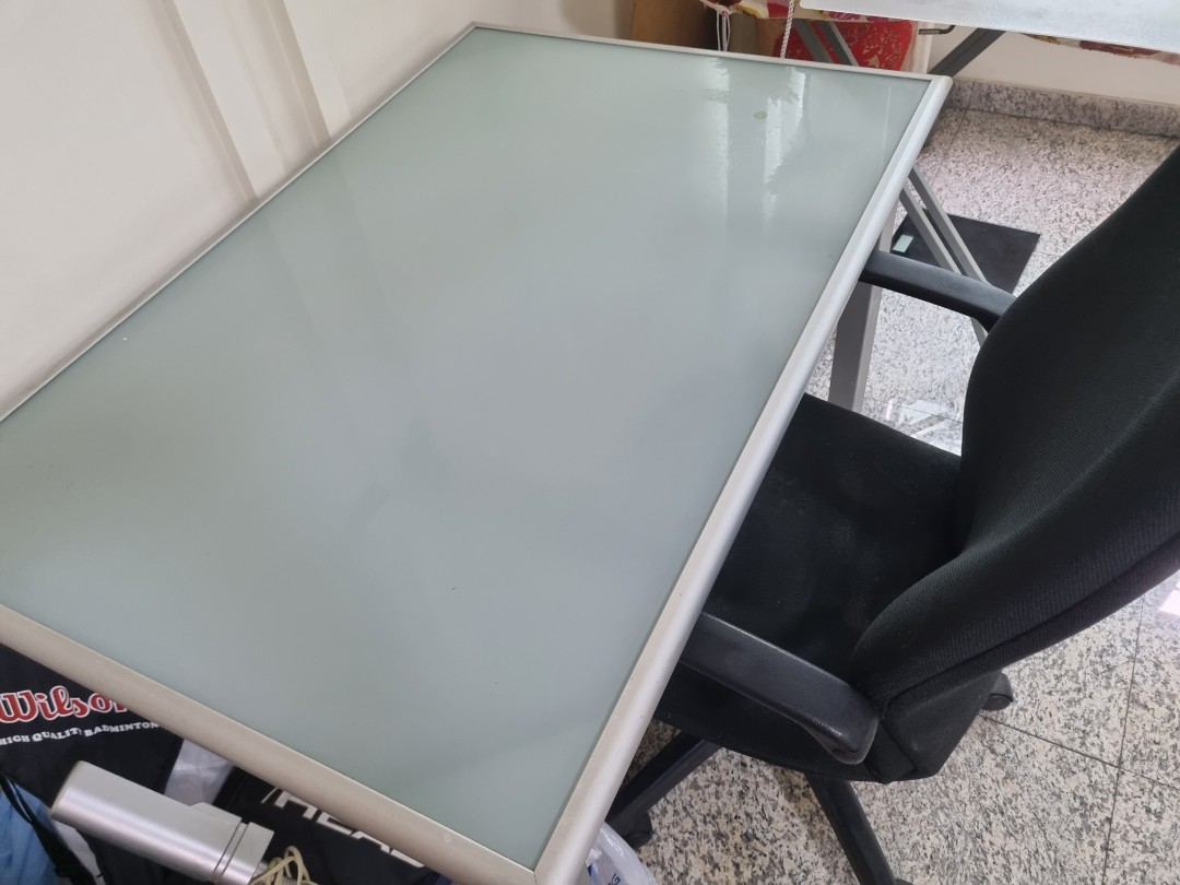 Big frosted glass study table top, Furniture & Home Living, Furniture ...