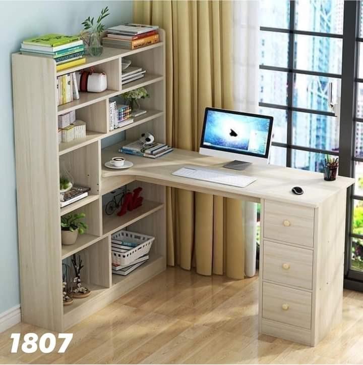 BIG L Shape Computer Table with Bookshelf, Furniture & Home Living ...