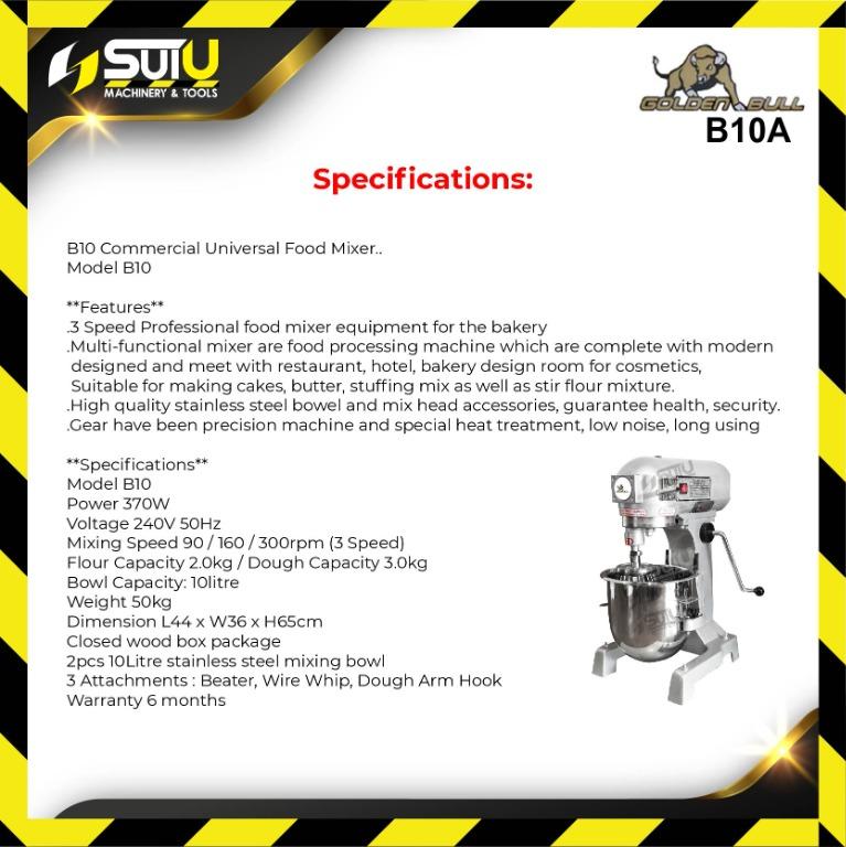Golden Bull B10 / B10-A / B10A Universal Planetary Food Mixer 10L 370W ...