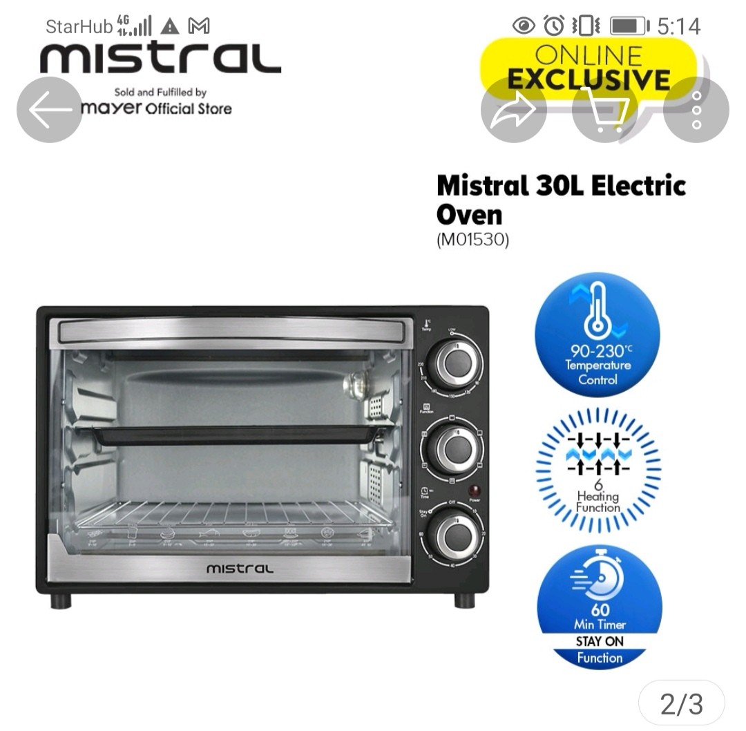 Mistral 30L Electric Oven MO1530, TV & Home Appliances, Kitchen ...