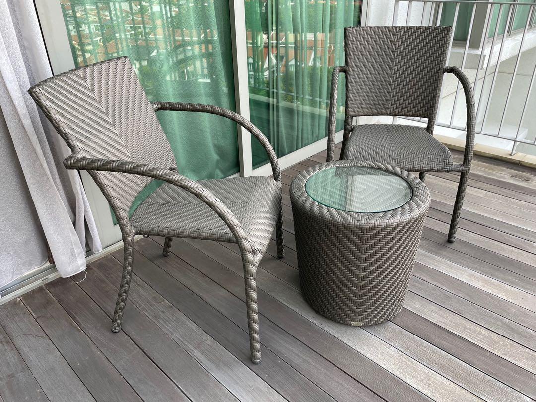 PE Rattan Chairs and Table Set, Furniture & Home Living, Outdoor ...