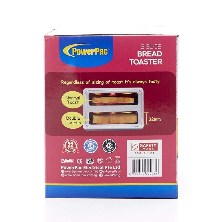 PowerPac 2 Slice Pop Up Bread Toaster (PPT03), TV & Home Appliances ...