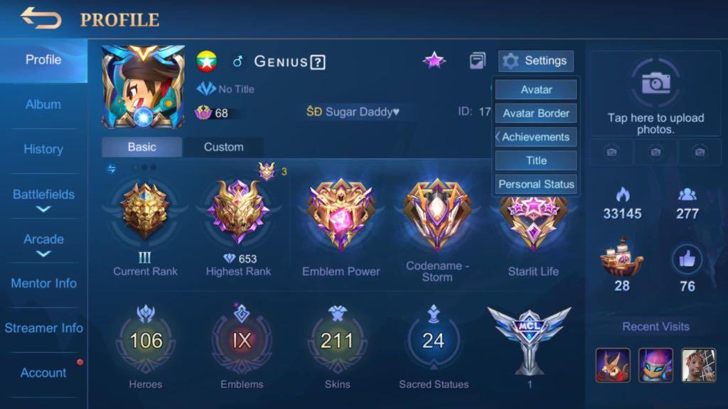 Stacked 211 Skins MLBB Account Saber Legend , Lunox Butterfly Seraphim ...