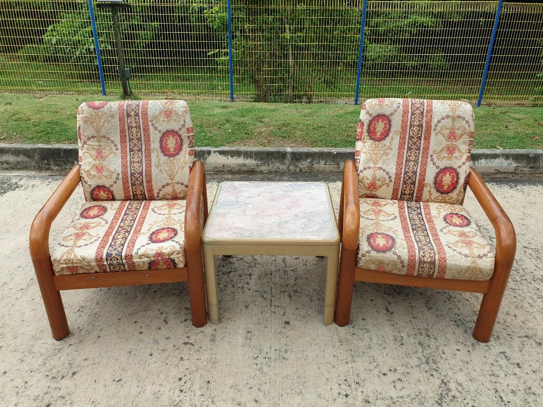 Vintage Twin Pak Awang Chairs with Marble Coffee Table, Furniture ...