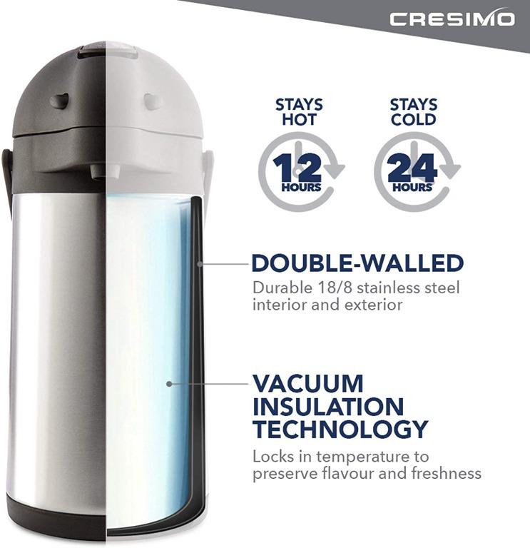 Cresimo 2.2 Liter Airpot Thermal Coffee Carafe with Pump/Lever Action ...