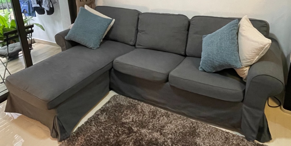 EKTORP 3 seat sofa with chaise longue Hallarp grey Furniture Home Living Furniture Sofas on Carousell