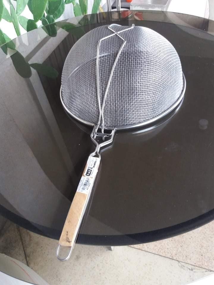 Extra large mesh strainer with wooden handle, Furniture & Home Living ...